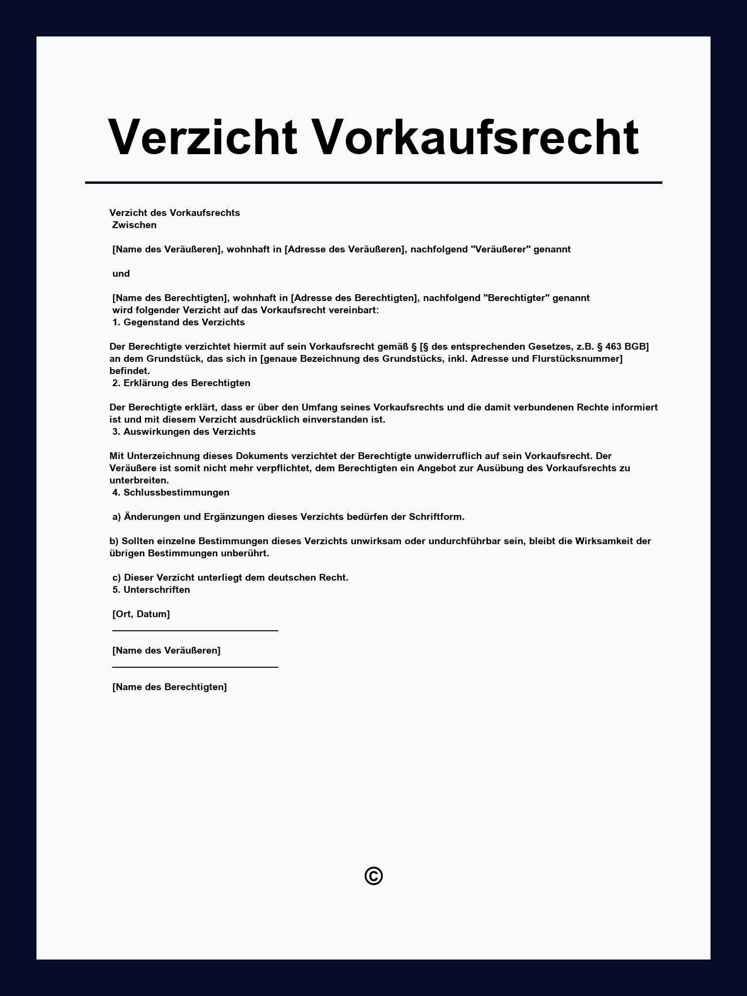 Verzicht Vorkaufsrecht Muster